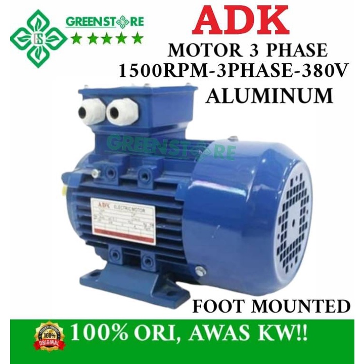 Jual ADK ELECTRIK MOTOR 3 PHASE 3HP/2.2KW/4POLE/1500RPM/380V/B3 FRAME ...