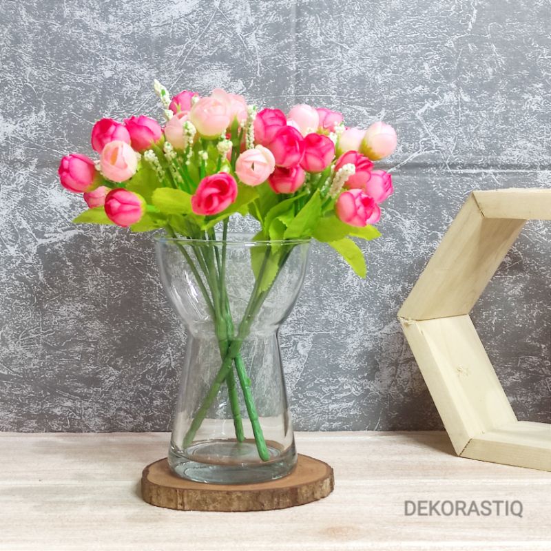 Jual VAS BUNGA KACA BULAT MOCCA / BUKET BUNGA MAWAR ARTIFICIAL ...