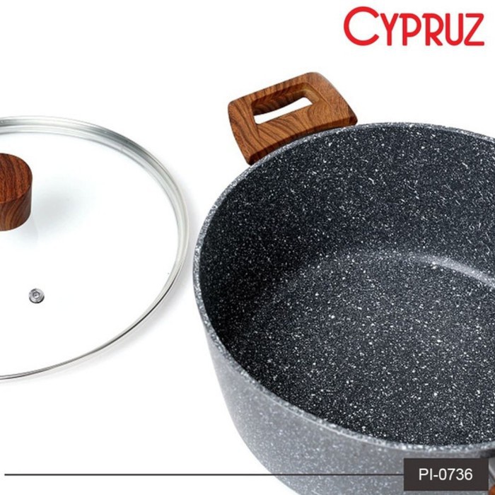 Jual Cypruz Panci Casserole + Lid Grey Marble Induksi Gagang Kayu 24 cm ...