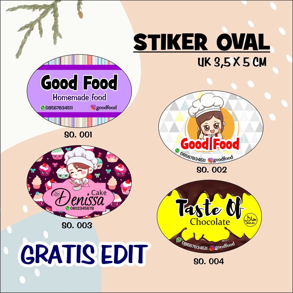 Jual STIKER KEMASAN LABEL PRODUK SNACK KUE MINUMAN BENTUK OVAL MURAH ...