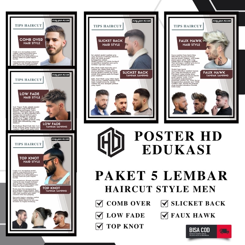 Jual poster edukasi model pangkas rambut dan barbershop - hiasan ...