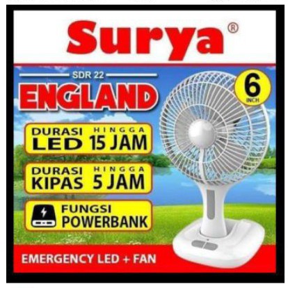 Jual Kipas Angin Emergency + Power Bank SURYA ENGLAND SDR22 | Shopee ...