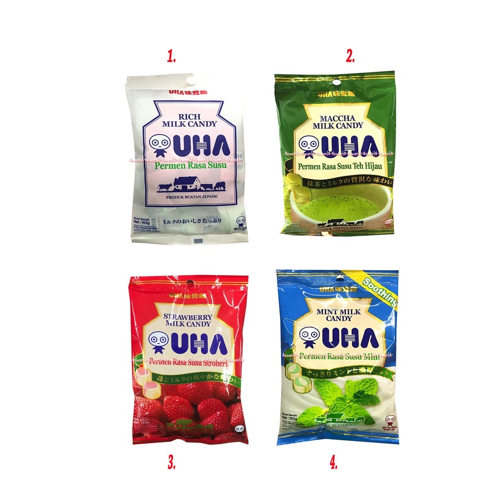 Jual Uha 103gr Macha Milk Candy Permen Rasa Susu Teh Hijau Stroberi Mint Permen Susu Manis ...