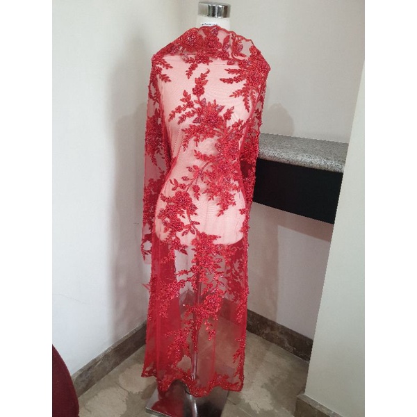 Jual Brukat lace merah full payet | Shopee Indonesia