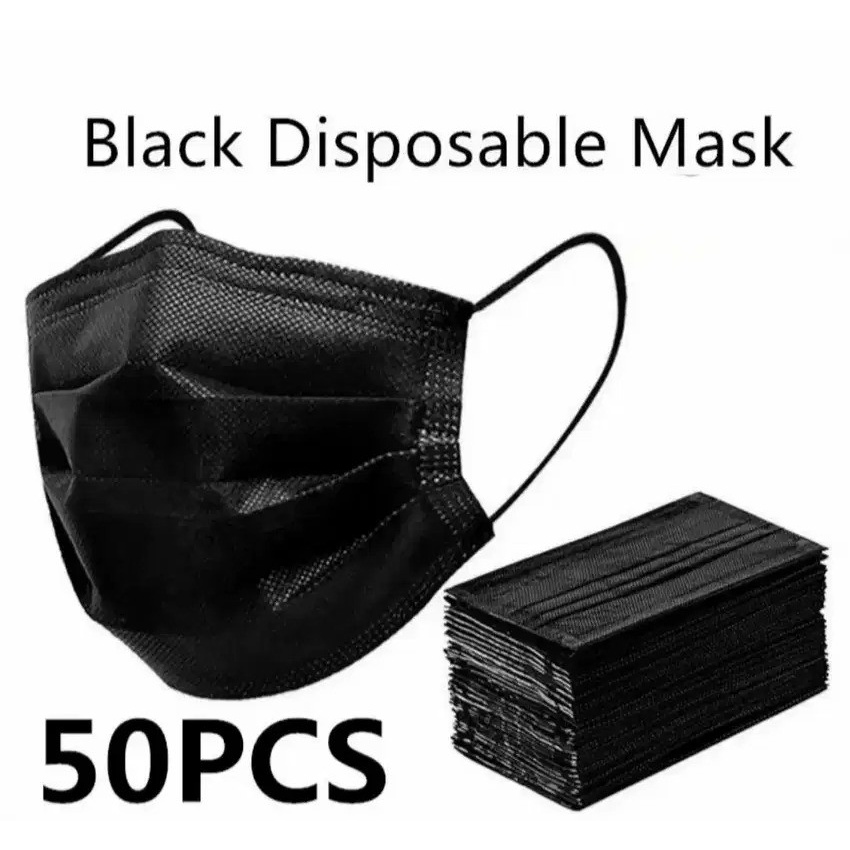 Jual Masker 3ply EARLOOP Disposable Face Mask MASKER HITAM 3 PLY isi ...