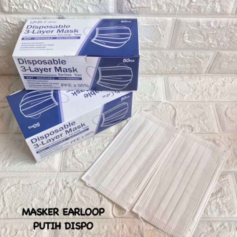 Jual MASKER EARLOOP 3 PLY DISPO WARNA PUTIH 1 BOX ISI 50 PCS | Shopee ...