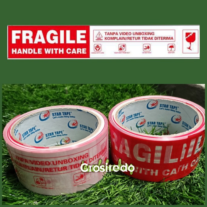 Jual LAKBAN FRAGILE PUTIH MERAH MURAH TEBAL 2" (45MM × 50Y) SELOTIP ...