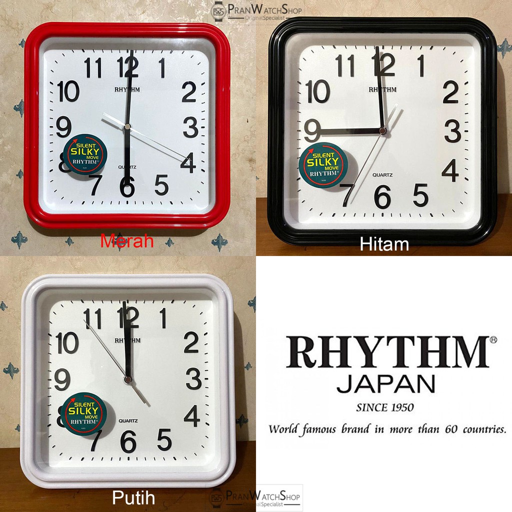 Jual Jam dinding RHYTHM JAPAN Original Square Modern Minimalis Sweep ...