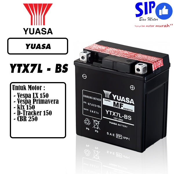 Jual Aki Kering Yuasa YTX7L BS 12V 6Ah Vespa KLX CBR Dtracker | Shopee Indonesia