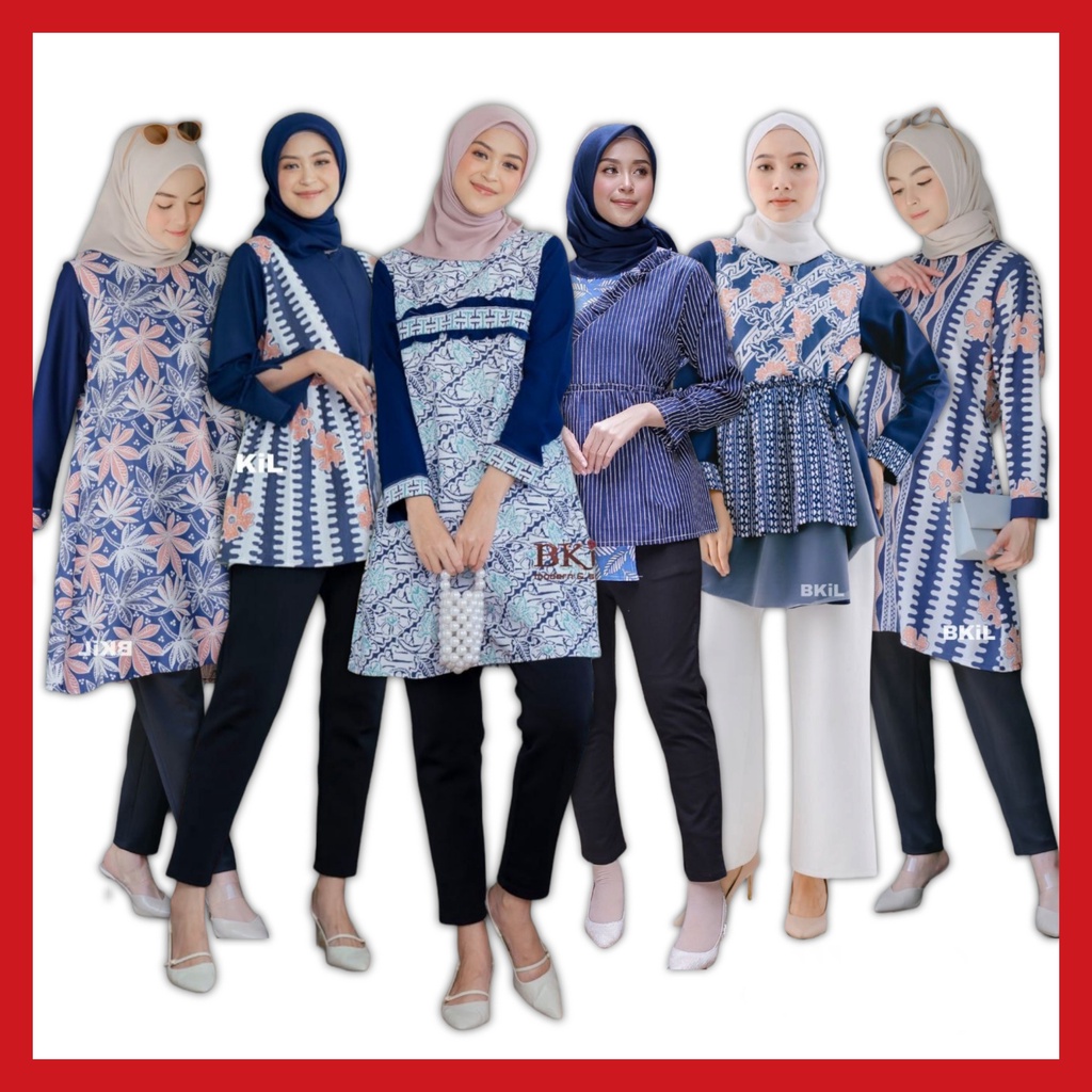 Jual Batik Wanita Atasan Batik Modern Edisi Warna Biru Navy Trendy ...