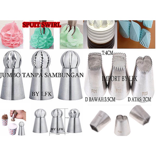 Jual JUMBO SPUIT 3PCS/SET RUSIAN BULAT RUSIA SWIRL NOZZLE Stainless ...