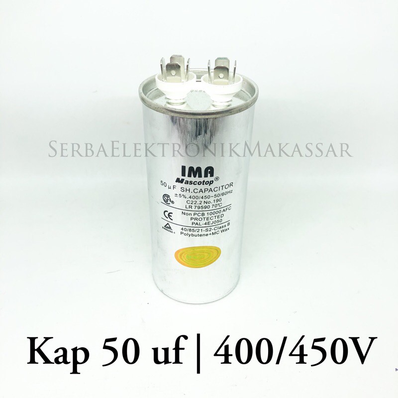 Jual Kapasitor Capasitor AC 50uf 400V 450V Aluminium IMA MASCOTOP ...