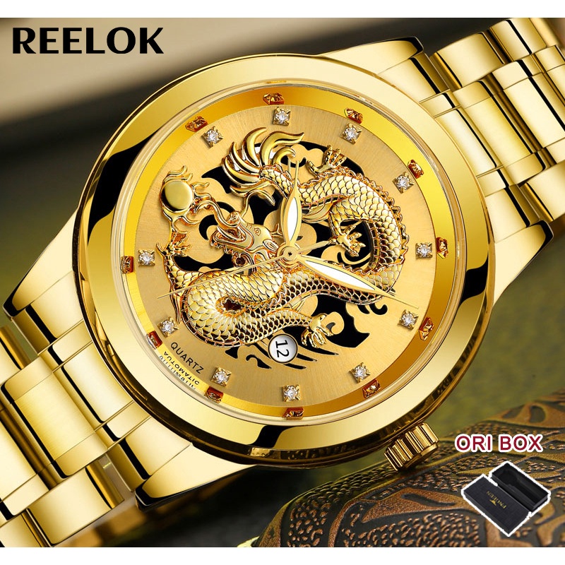 Jual HOLEK Jam Tangan Pria Naga Emas Luxury Stainless Steel Quartz ...