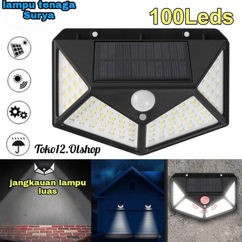 Jual Lampu LED Taman Dinding Solar / Solar Sensor Wall Light 100 LED ...