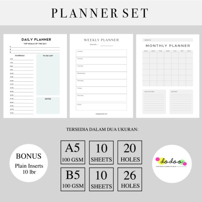 Jual Loose Leaf Daily Weekly Mothly Planner Isi Binder A5/B5 20 lubang ...