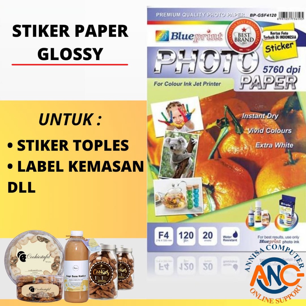 Jual Kertas Sticker Glossy / Sticker Paper BLUEPRINT F4 120 gsm ...