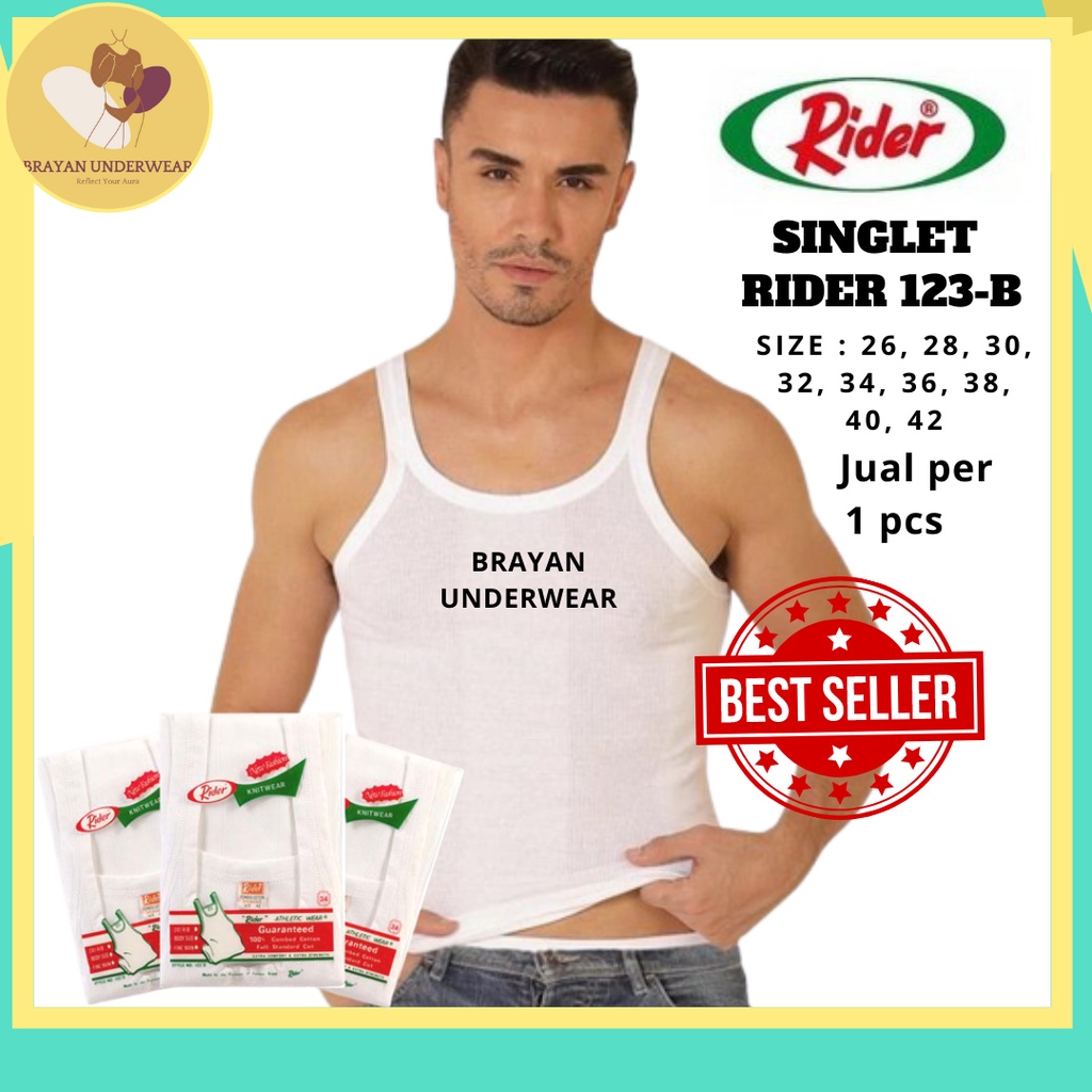 Jual [ 1 PCS ] SINGLET RIDER PUTIH GARIS [ 123-B ] Ukuran 26.28.30.32 ...