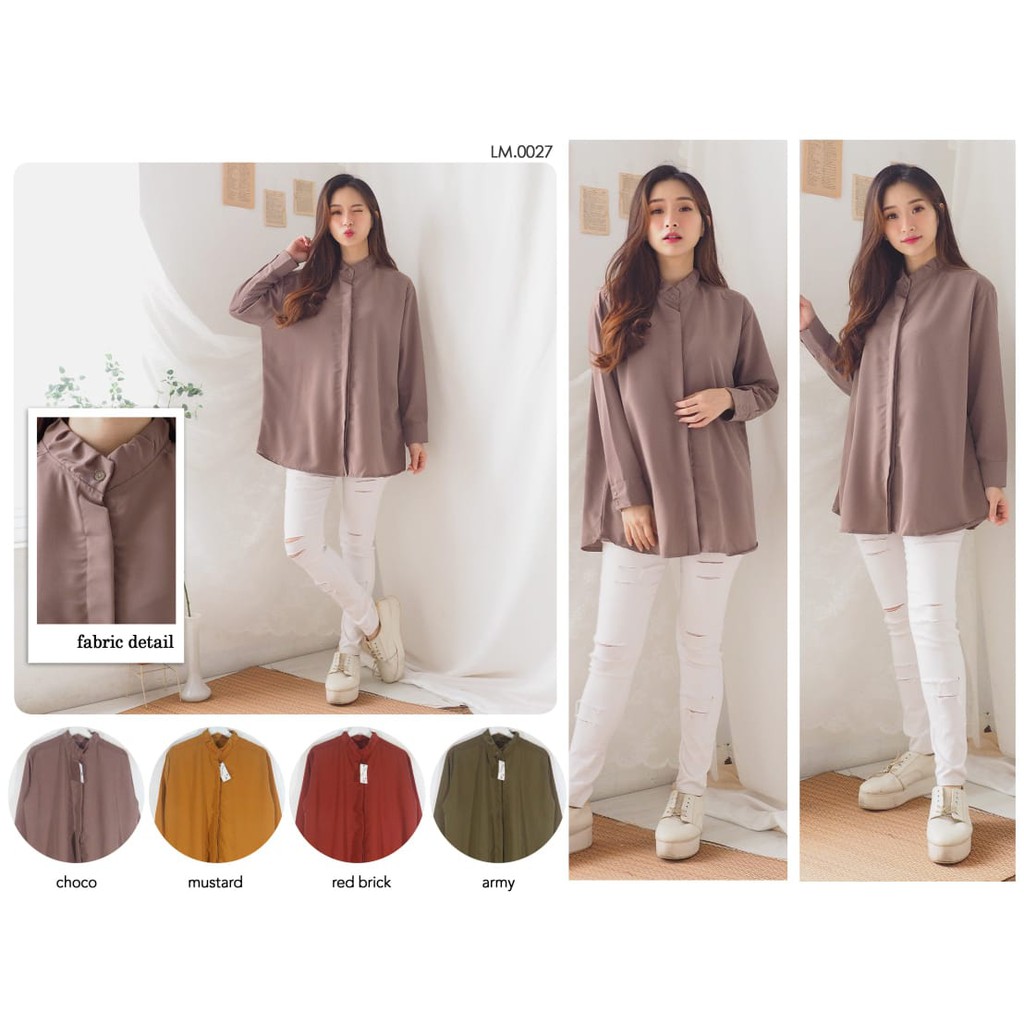 Jual KEMEJA KERAH BULAT LM027 KEMEJA KERJA KERAH KOKO KEMEJA CASUAL ...