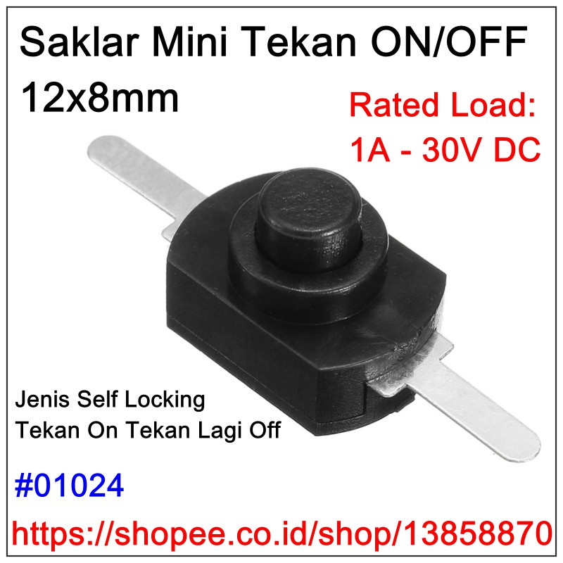 Jual Saklar Mini On Off Tekan 12x8mm Self Locking 1A 30V DC 2Pin Switch ...
