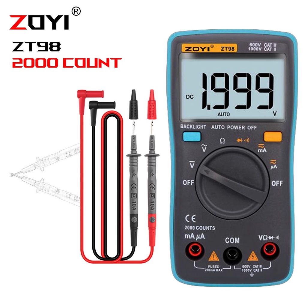 Jual ZOYI ZT98 Digital Multitester 1999 Counts Backlight LCD Portable ...