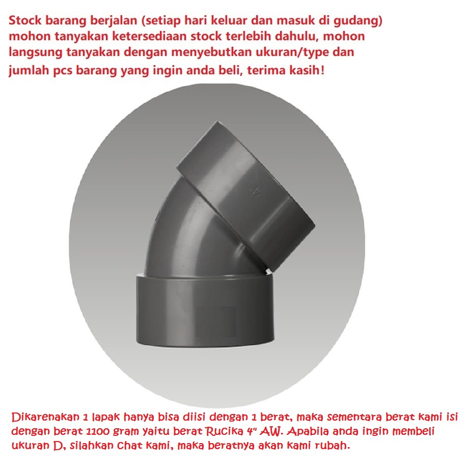 Jual Elbow 45° 45 derajat 3" 4" 3 4 inch Knee Keni pipa PVC CM Rucika AW D bisa untuk sambungan ...