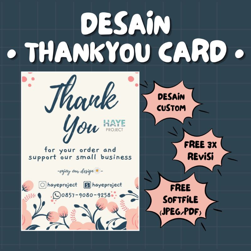 Jual JASA DESIGN CUSTOM THANKYOU CARD, HBD CARD, KARTU UCAPAN MURAH ...