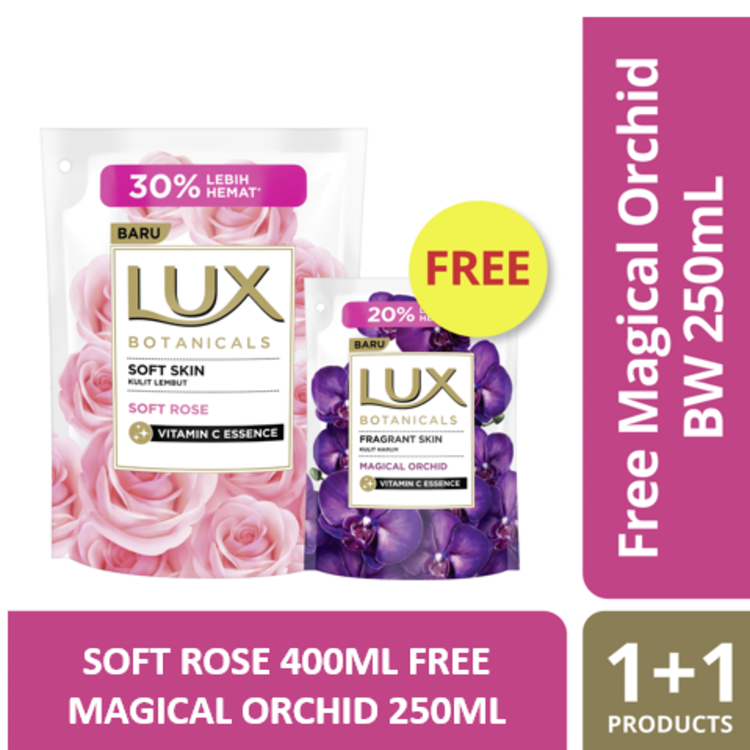 Jual Lux Botanicals Bodywash Soft Rose Refill 400ml + Lux Botanicals Bodywash Magical Orchid ...