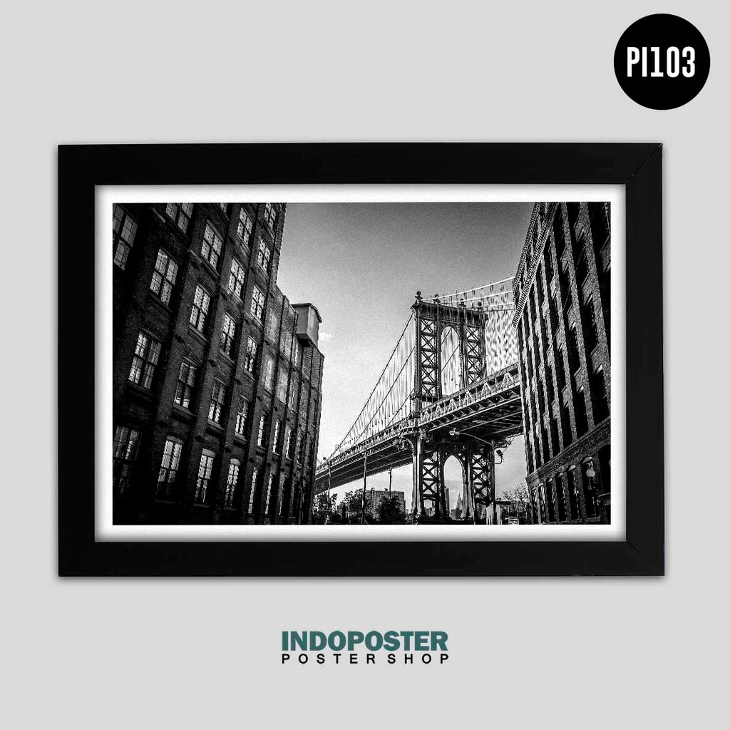 Jual Poster Kota New York City Jembatan Manhattan Bridges Monochrome ...