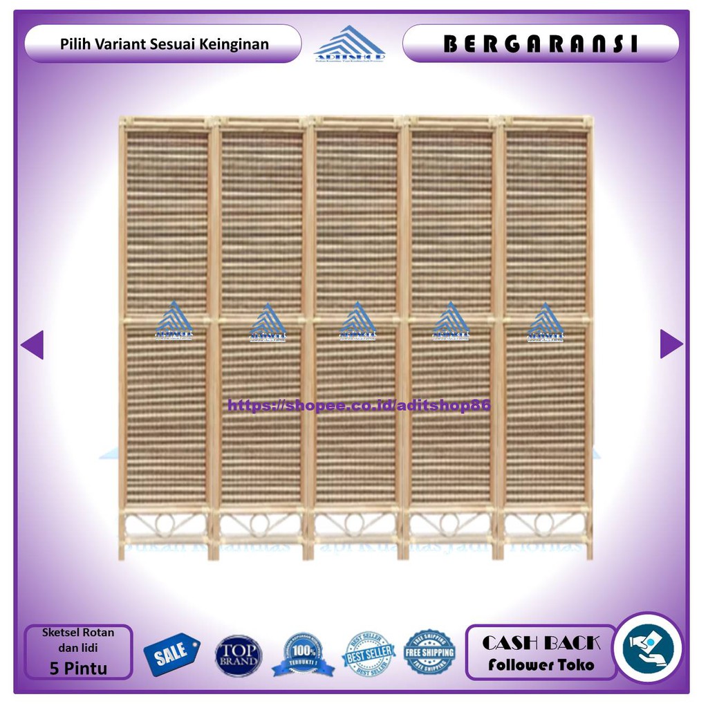 Jual Partisi Ruangan 5 Keping Pintu - Gebyog Ruangan - Partisi Rotan ...
