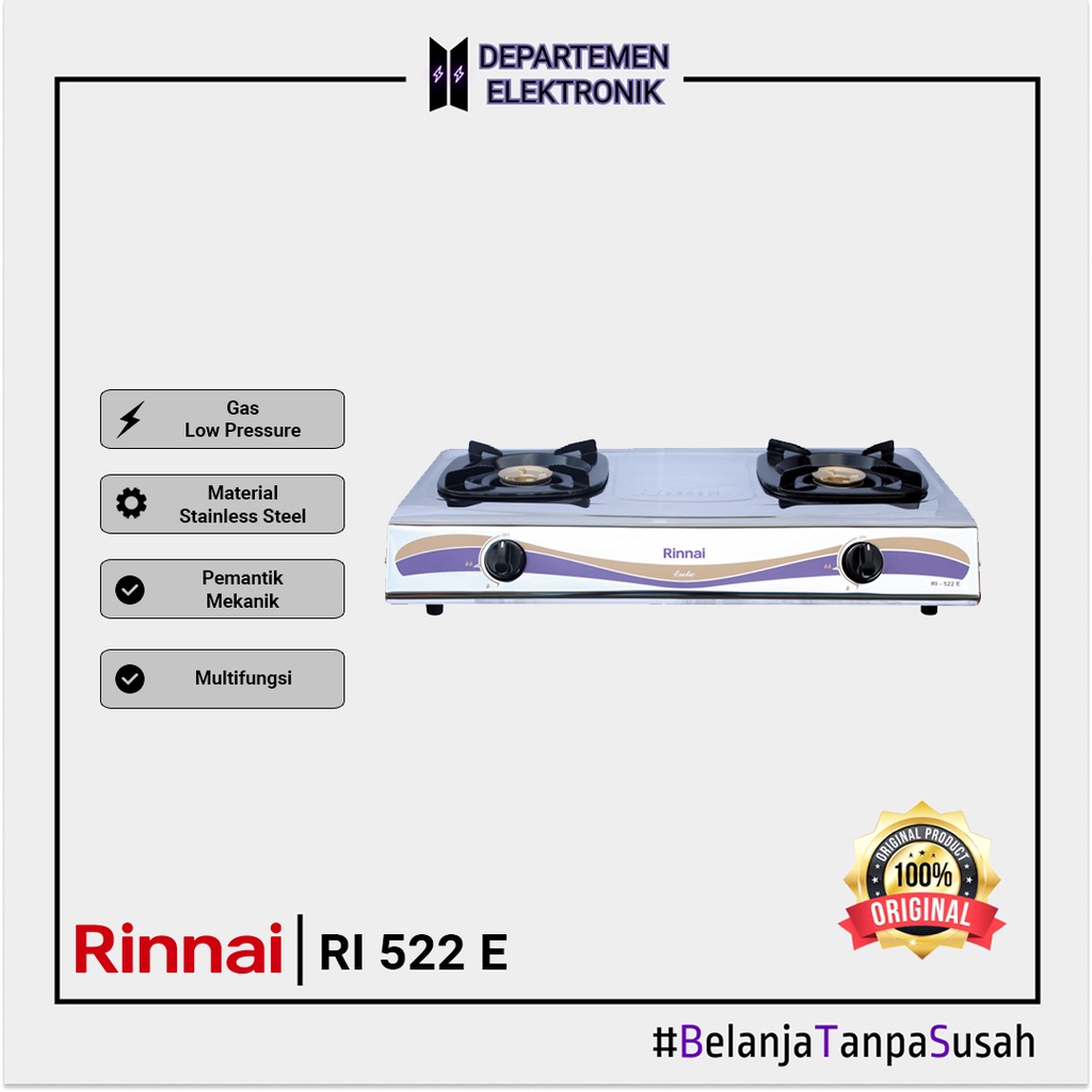 Jual Rinnai Kompor Gas - RI 522 E - Silver- [2 Tungku] MURAH BANGET ...
