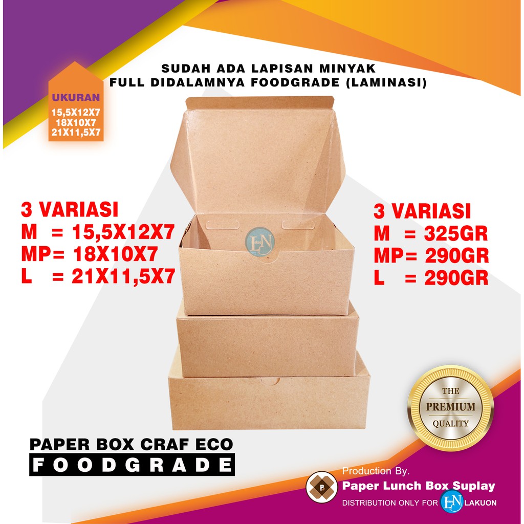 Jual PAPER BOX CRAFT ECO KEMASAN MAKANAN UKURAN M(325GR):15X12XCM7 L ...