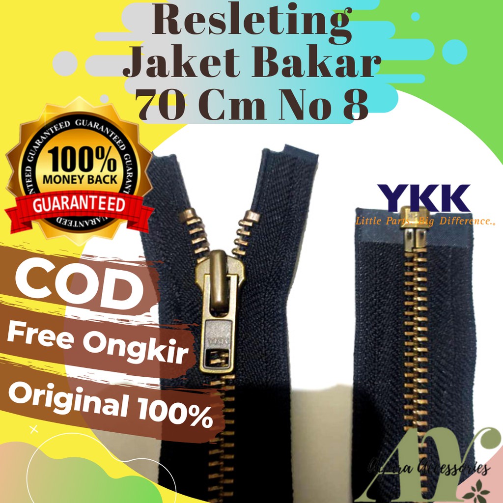 Jual RESLETING ZIPPER SLETING JAKET YKK BESI BAKAR NO 8 PANJANG 70 CM | Shopee Indonesia
