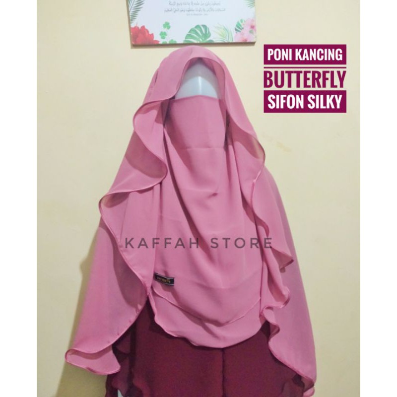 Jual Cadar Niqob Poni Kancing Butterfly shiffon nyaman lembut syari ...