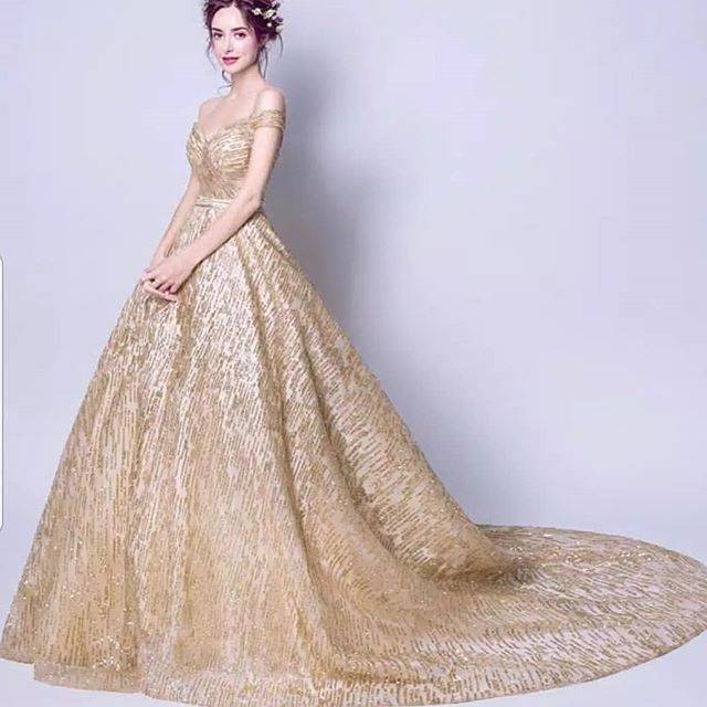 Jual Gaun pesta gold - gaun mama - gaun prewedding - wedding dress gold ...