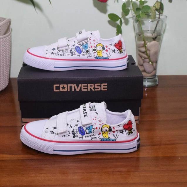 Jual Diskon!! Sepatu bts pink convers cewek cowok kartun karakter bt21 ...