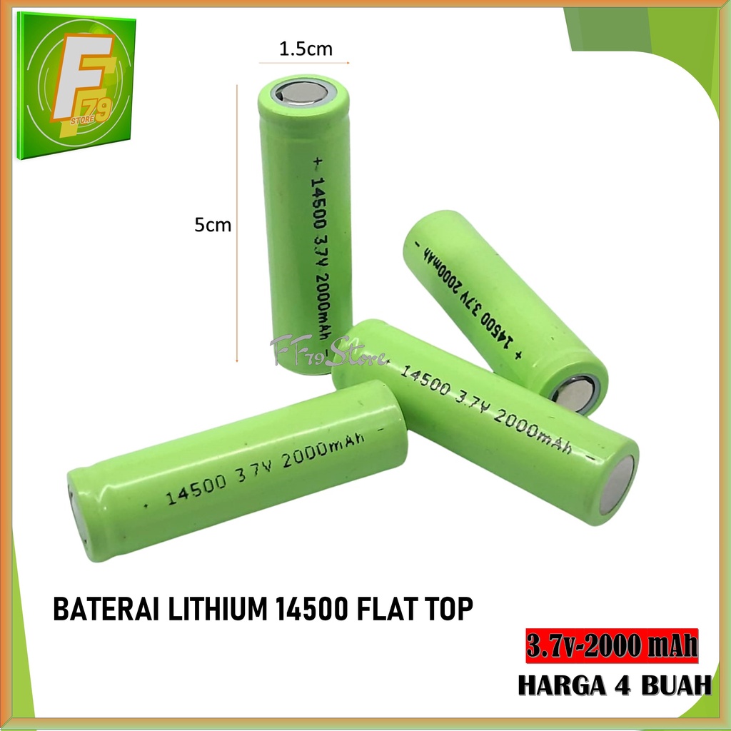 Jual Baterai 14500 Jenis Lithium 3.7V-2000mAh Flat Top Harga 4Buah ...