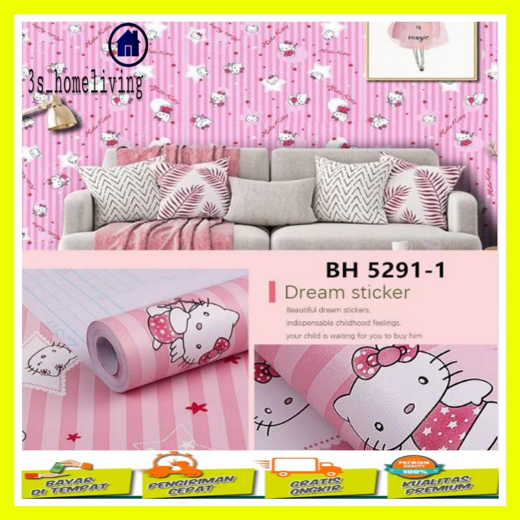 Jual Wallpaper Dinding Salur Hello Kitty Wall Sticker Wallpaper HK Wallpaper Karakter | Shopee ...