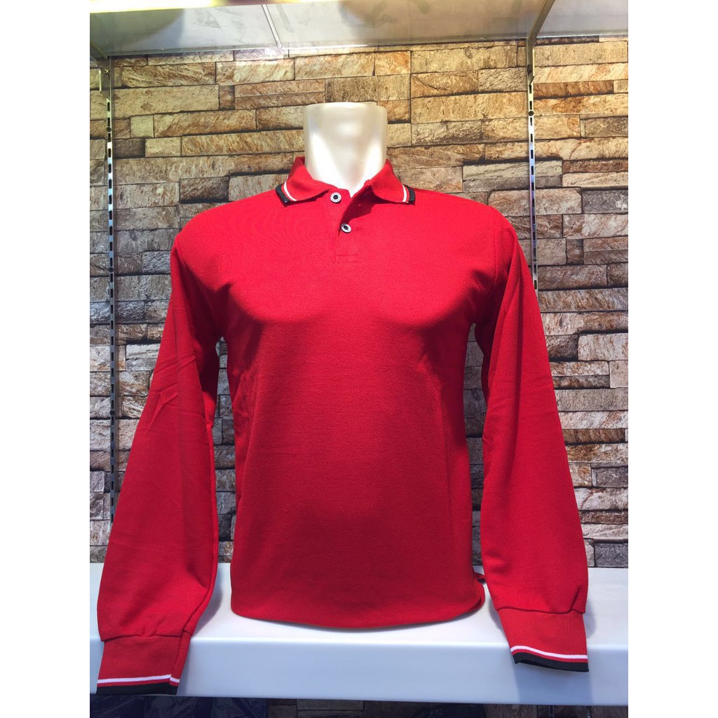 Jual polo polos panjang list merah/polo panjang/kaos kerah panjang/baju ...