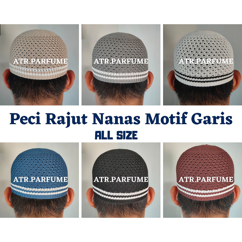 Jual Peci Rajut Motif Garis / Peci Rajut Nanas Motif Garis / Peci Haji ...