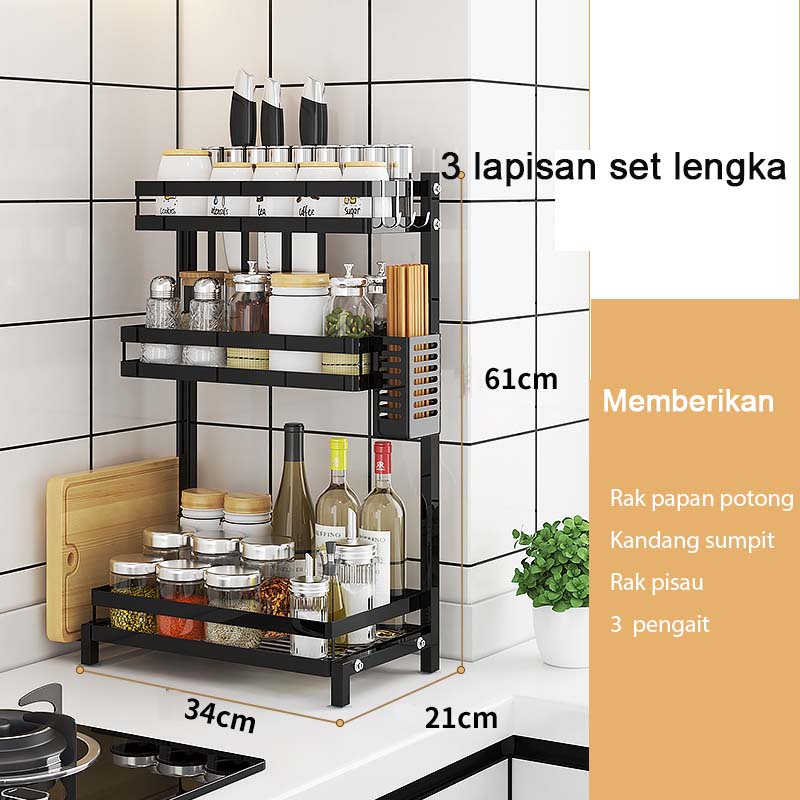 Jual NETEL Rak Penyimpanan Stainless Steel 2/3 Susun Tingkat Rak Bumbu ...