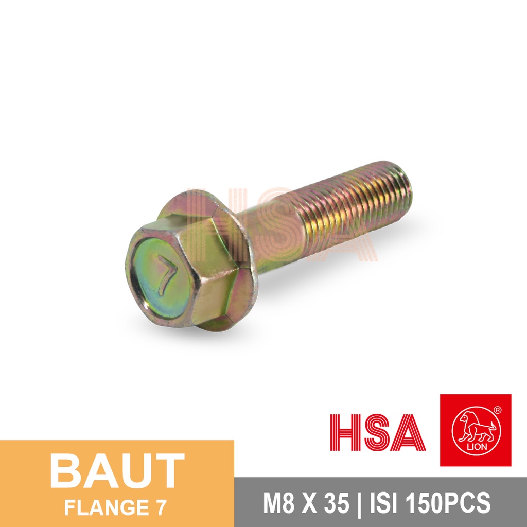 Jual BAUT FLANGE / FLANGE BOLT 7 KUNING LION M8 X 35 | ISI 150/KTK | Shopee Indonesia