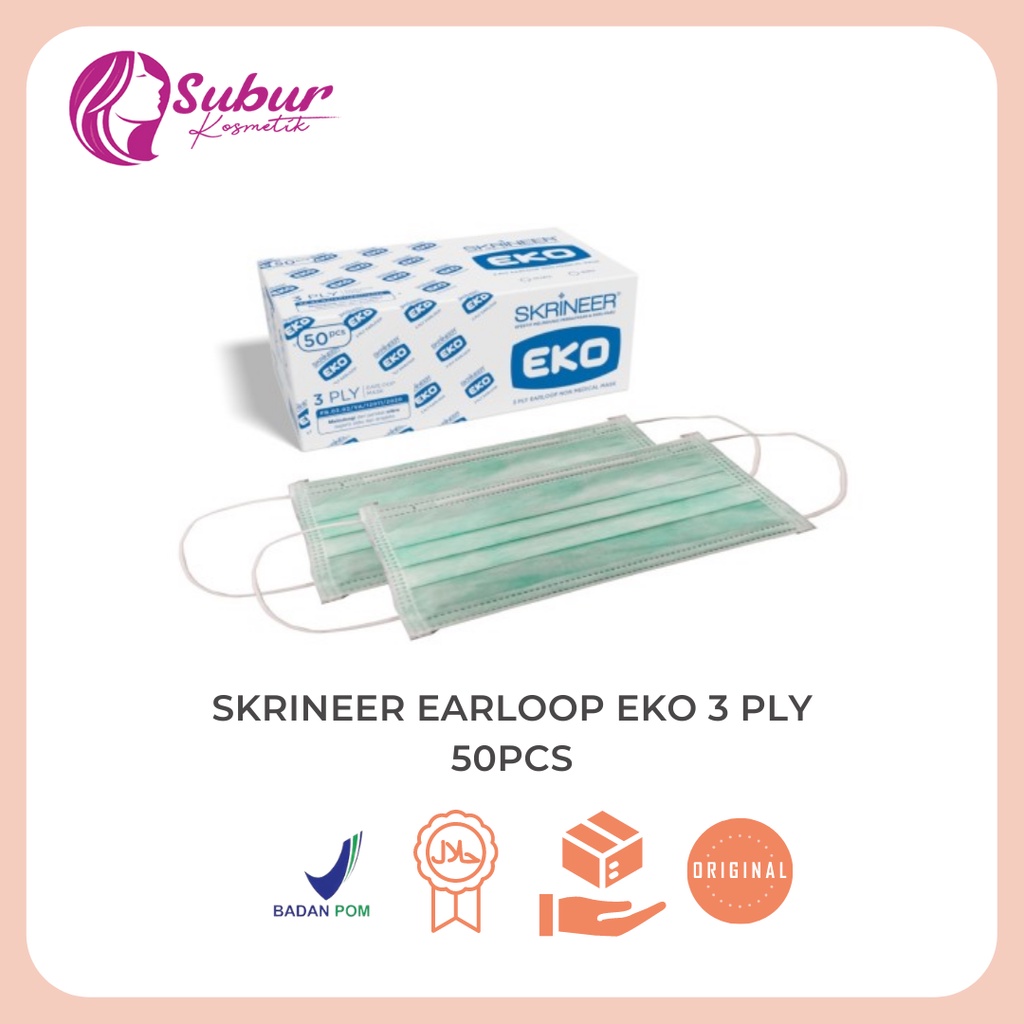 Jual Masker Skrineer Eko Earloop Green (3Ply isi 50Pcs) | Shopee Indonesia