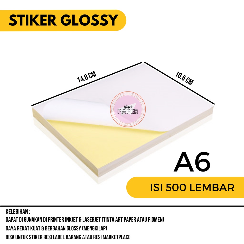 Jual Stiker Glossy A6 isi 500 lembar / Kertas Stiker A6 Glossy / Kertas ...