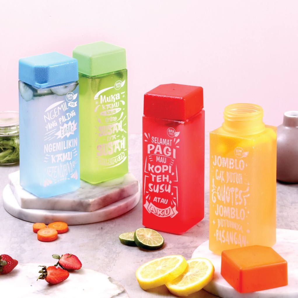 Jual BOTOL AIR MINUM MODEL BULAT/KOTAK PLASTIK 450ML GAMBAR KATA QUOTES ...