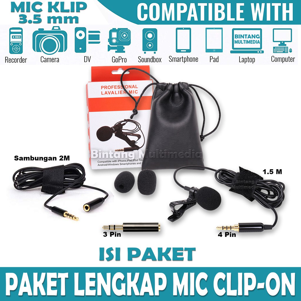Jual Paket Mic Clip On Professional Microphone Klip External HP Kamera ...