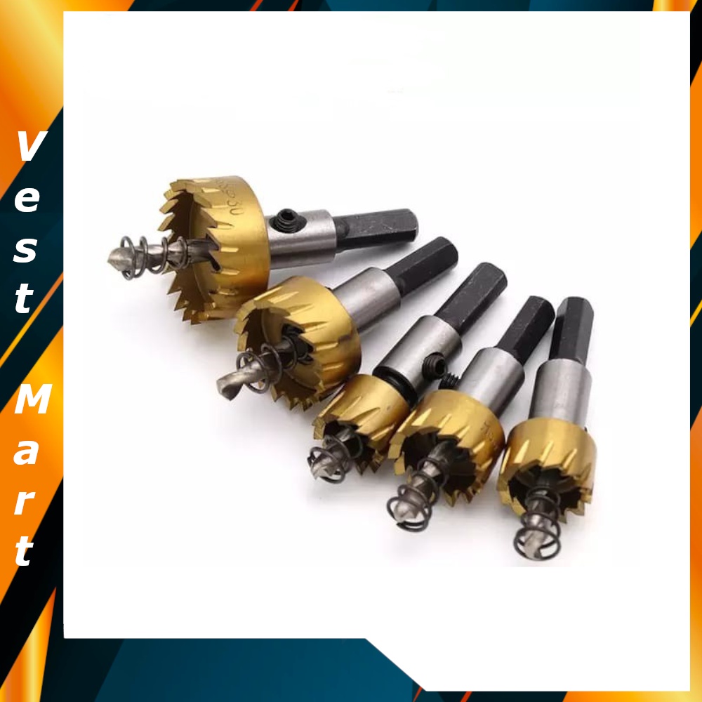 Jual Mata Bor Besi Baja Asli 1 Set Bulat Hole Saw Carbide 5 Pcs ...