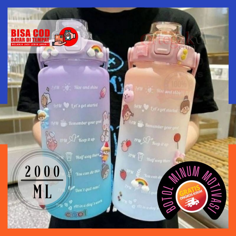 Jual [PROMO] Botol Minum Air Motivasi Tritan Jumbo Murah Seperti QuiFit Free Stiker 2D & 3D ...