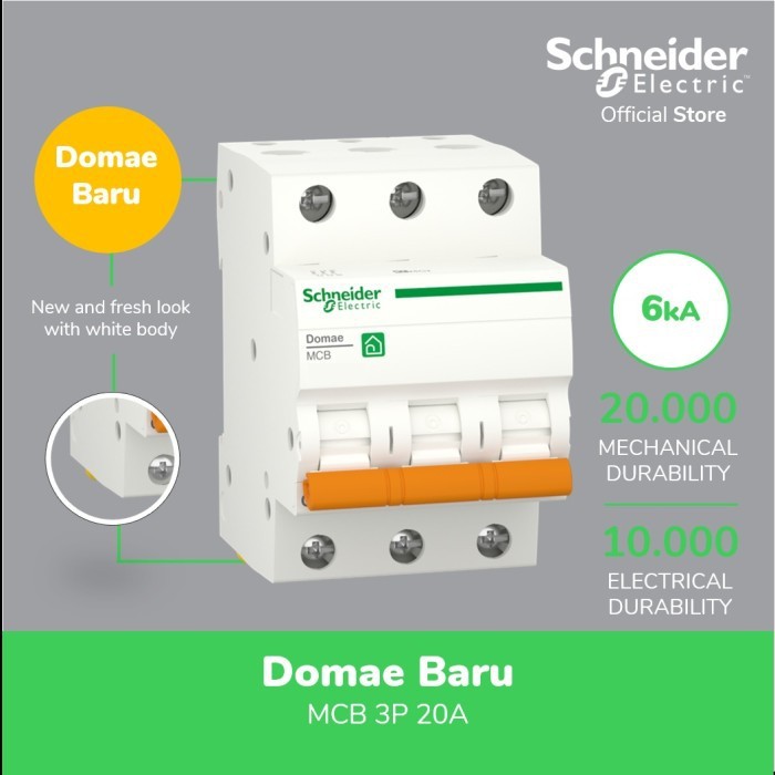 Jual Schneider Electric NEW DOMAE MCB 20A 3P - DOMF01320 | Shopee Indonesia