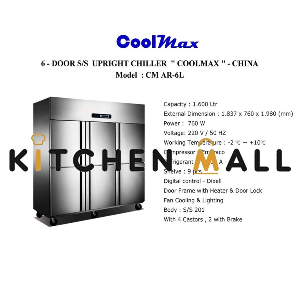 Jual Coolmax CM AR6L Stainless Steel Upright Chiller 6 Pintu Kapasitas ...