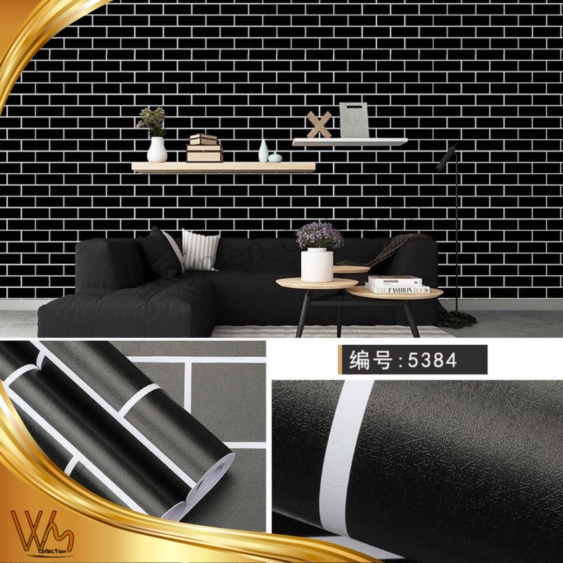 Jual Woymen Wallpaper Dinding Motif Bata Hitam 45cm x 1M Wallpaper ...